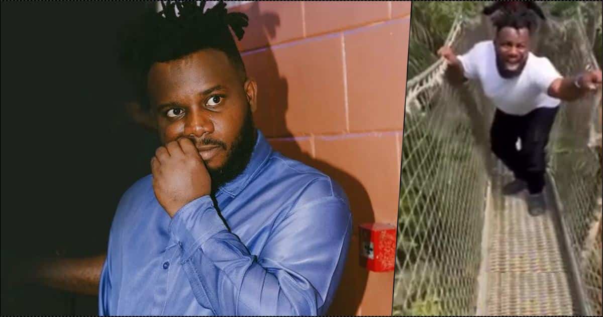 Moment Sabinus panicked during canopy walk in Lagos (Video)