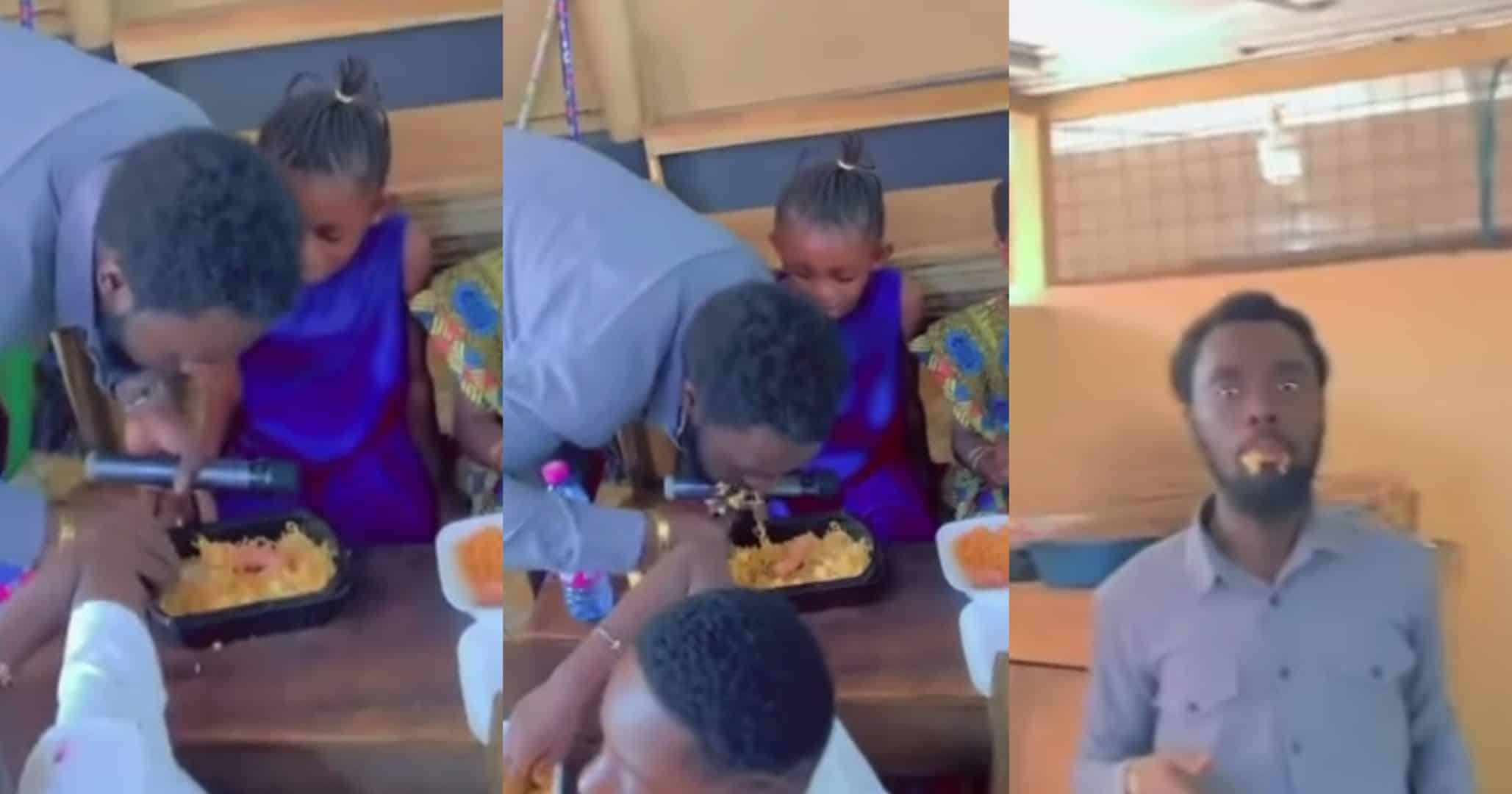 Primary school teacher caught red-handed eating pupil's food (Video)