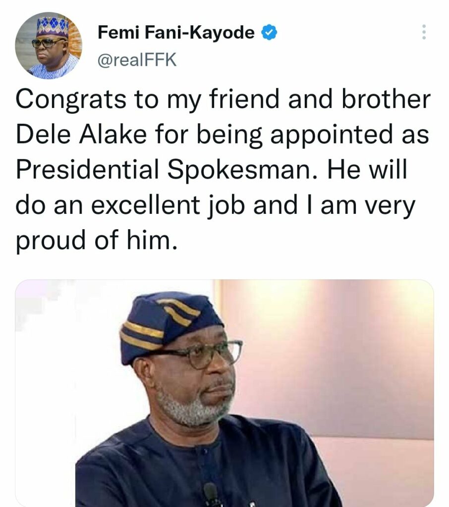 Dele Alake debunks Femi Fani-Kayode's claim of being appointed Tinubu’s spokesperson