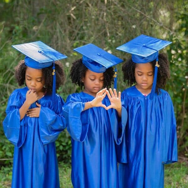 Mother recreates photo of triplets as they graduate preschool