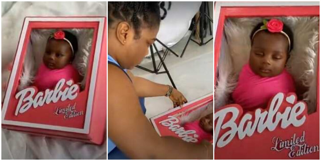 She looks like a doll" - Mother puts baby in a box for Barbie themed ...