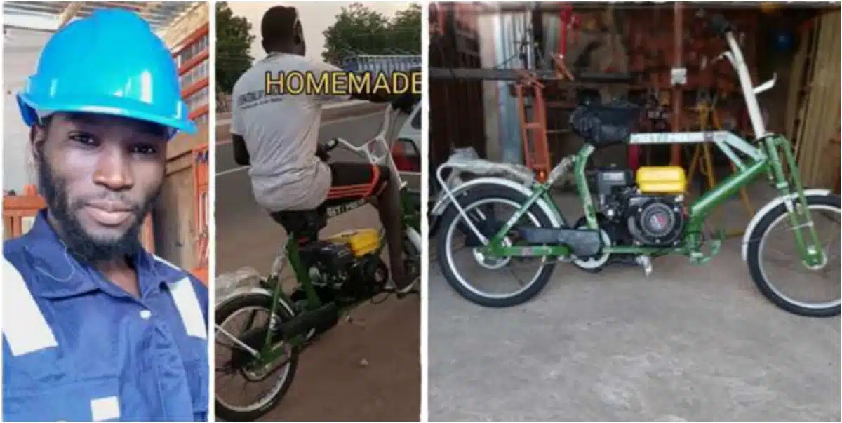 Nigerian man showcases his homemade bike with small fuel tank, takes it for a ride around town ...