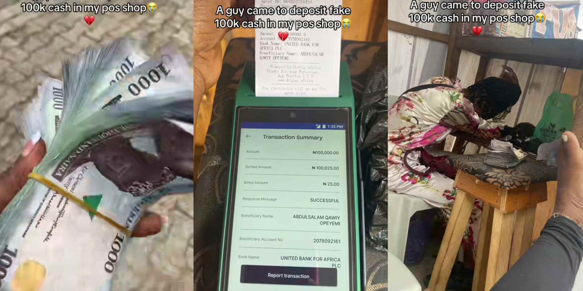 POS attendant breaks down in tears after customer deposited fake N100K ...