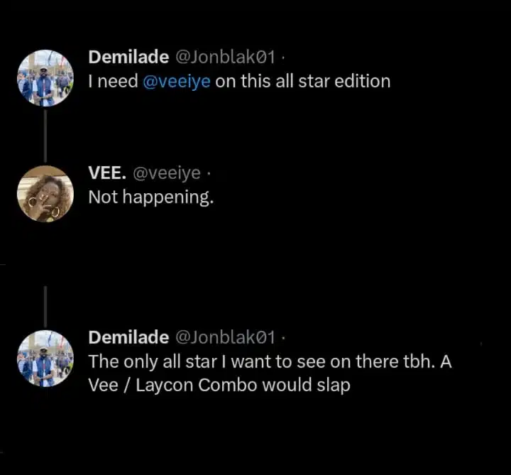 Vee reacts to queries of being housemate of BBN All-Stars Edition