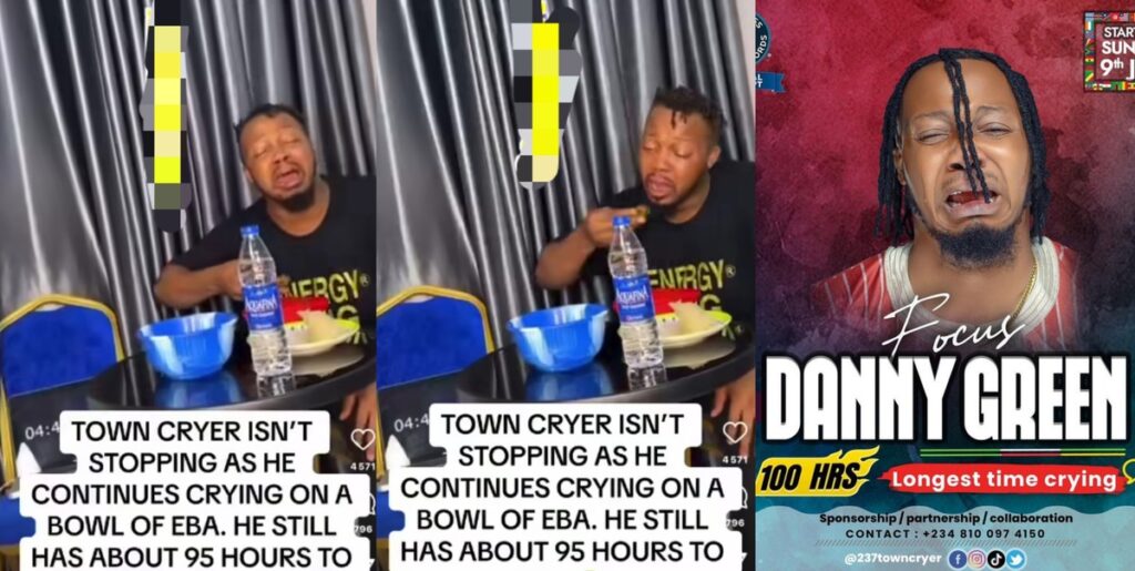 Man on longest crying marathon seen eating Eba