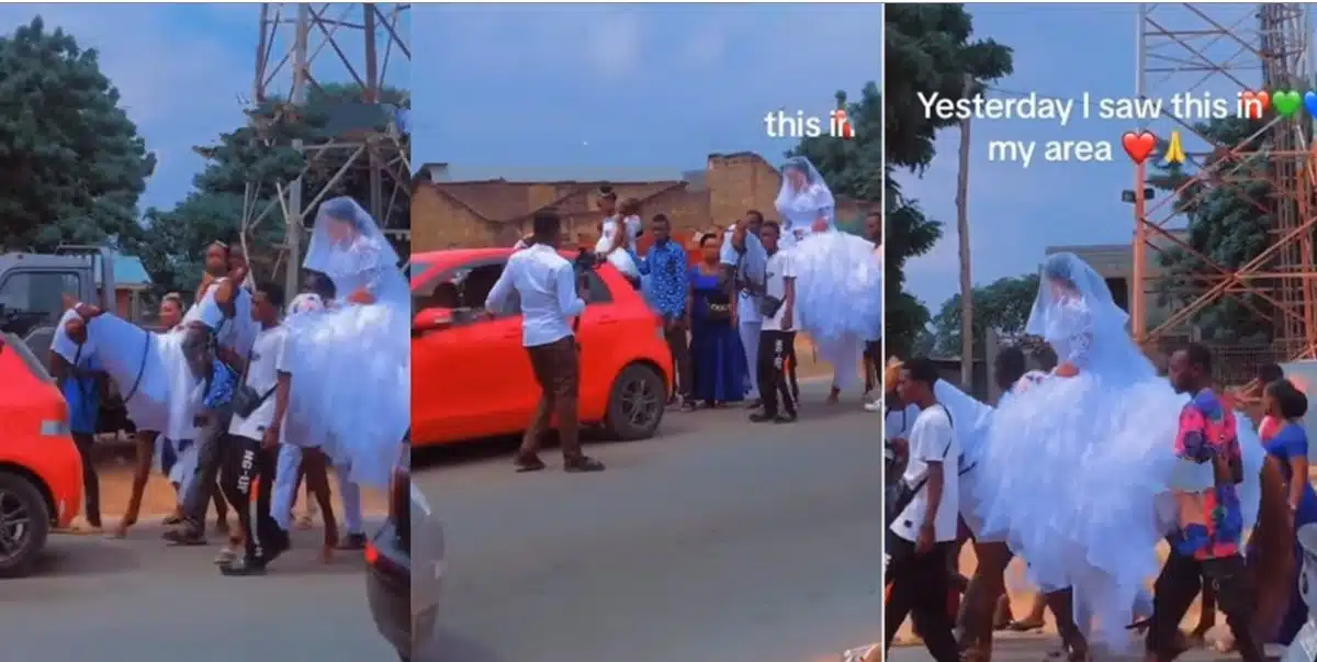 Bride goes to her white wedding with convoy of horses (Video)