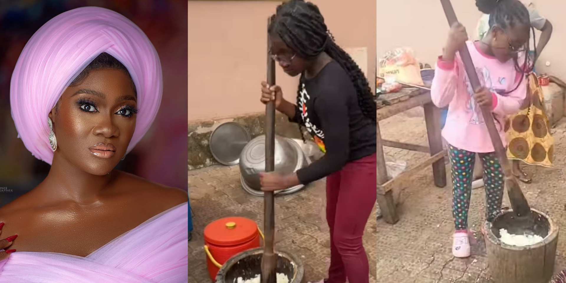 "If you can eat it, you can pound it" – Mercy Johnson teaches her ...