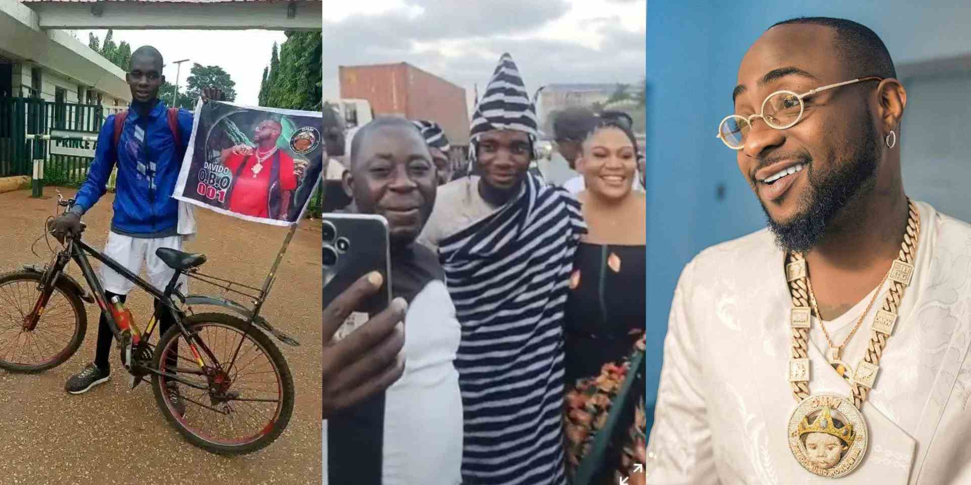 Davido’s cycling fan gets heroic welcome as he arrives Lagos