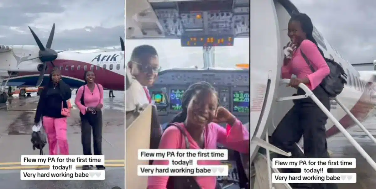 Lady flies her PA on plane for the first time, her reaction trends [Video]