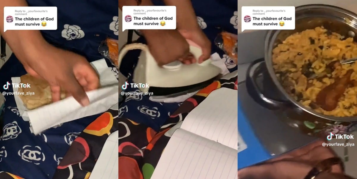 Nigerian man uses iron to toast bread and warm egusi soup (Video)