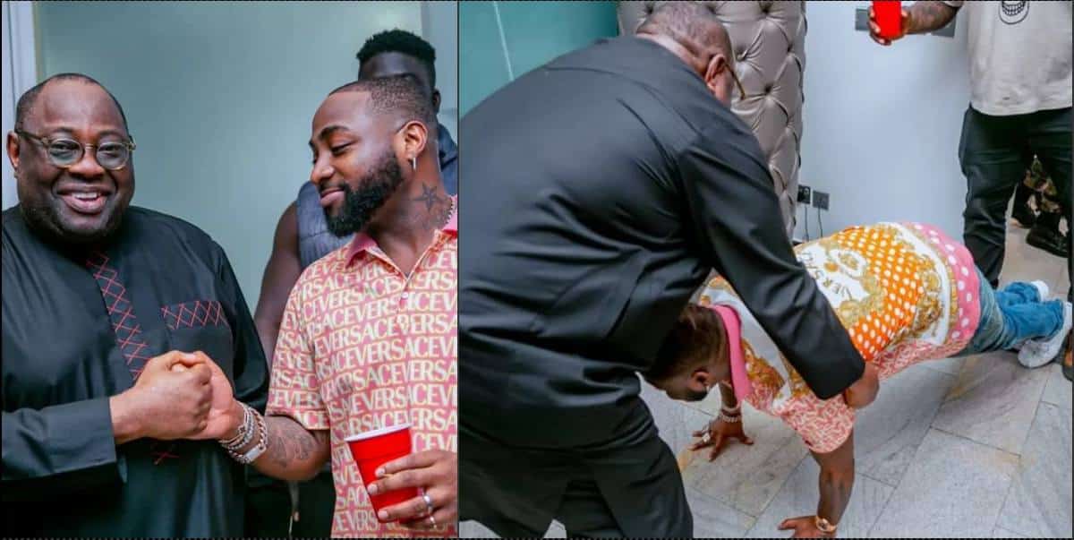 Davido prostrates to greet Dele Momodu after calling him 'my boy' years ago