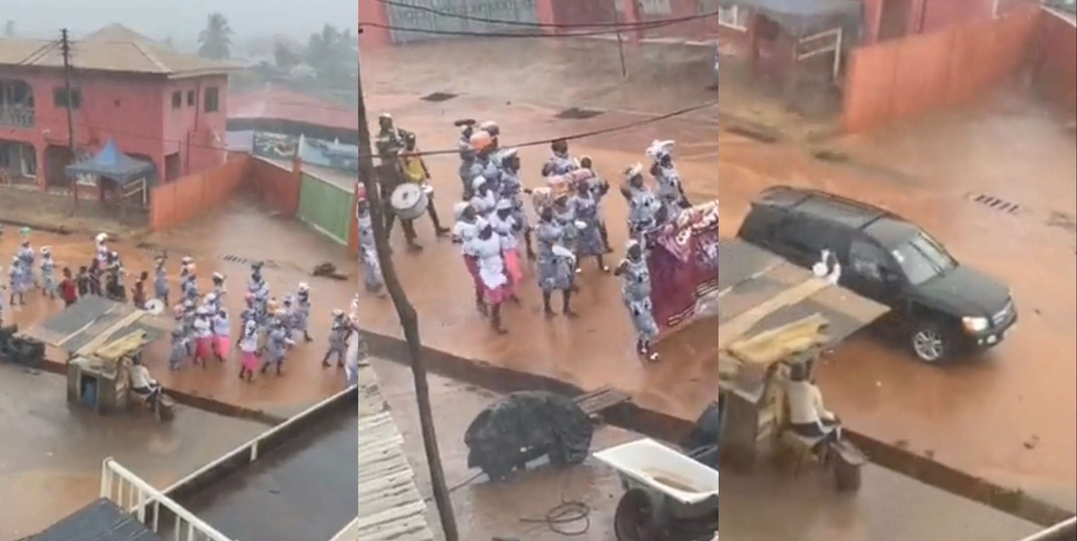 Pastor and wife chill in a car as church members walk in the rain ...