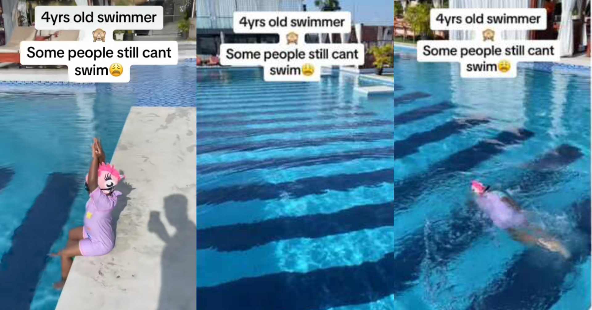 4-year-old little girl shows her swimming talent in a pool, many hail her