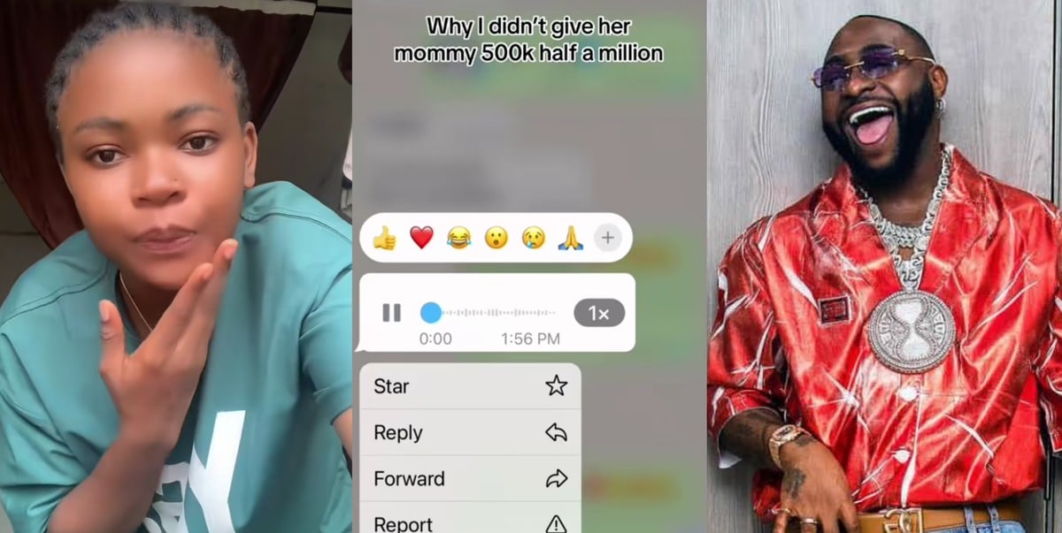 Lady given 2 million by Davido reacts as relative demand 500k