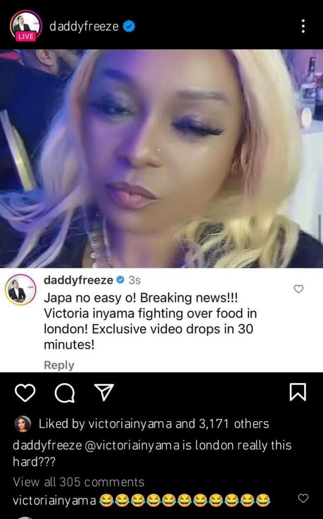 “Is London really this hard?” – Daddy Freeze queries actress, Victoria Inyama as he exposes her ...