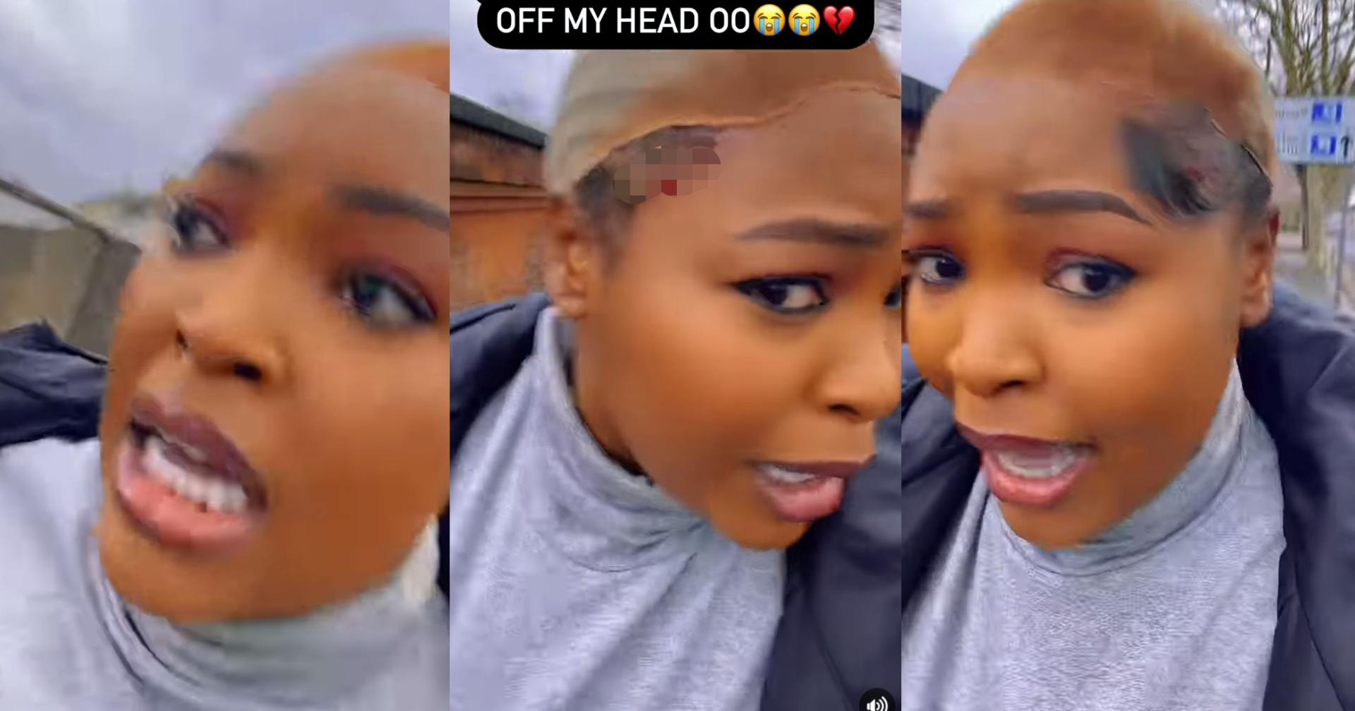 UK-based Nigerian lady cries out in pain after wig was snatched