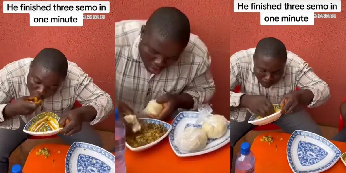 Nigerian man wins ₦10k, finishes 3 wraps of semo in 1 minute