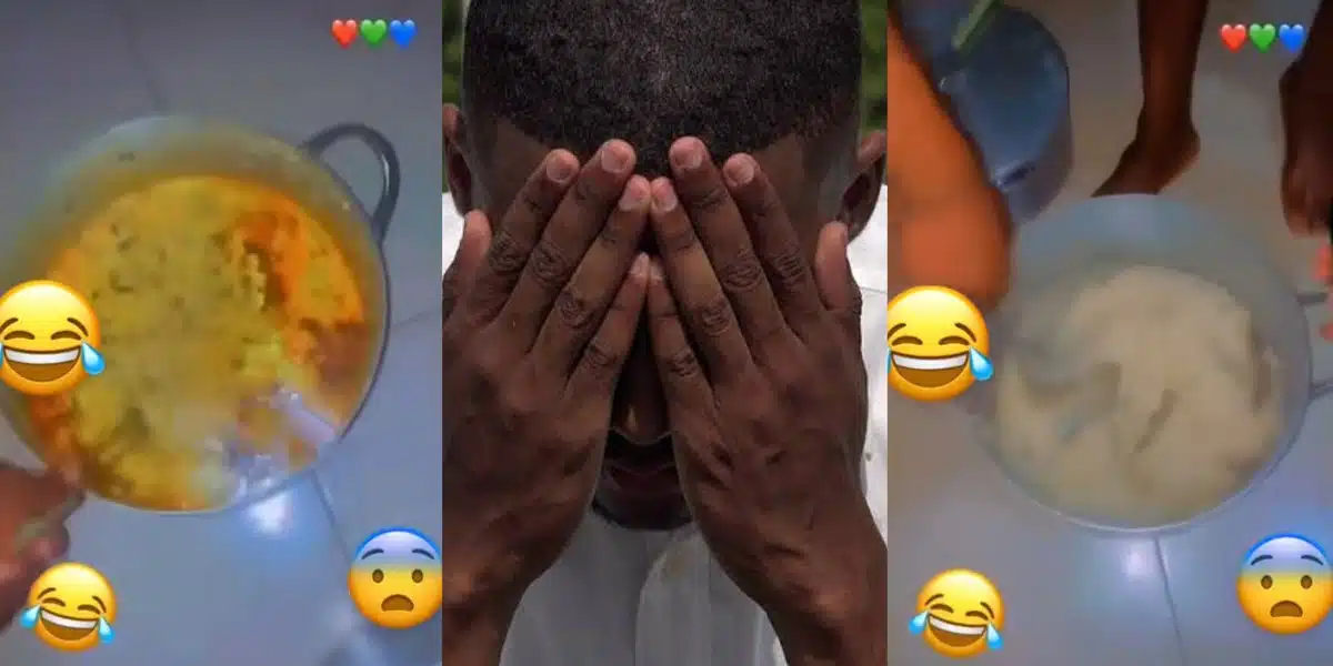 Boyfriend shocked as girlfriend prepares watery egusi and soft Eba