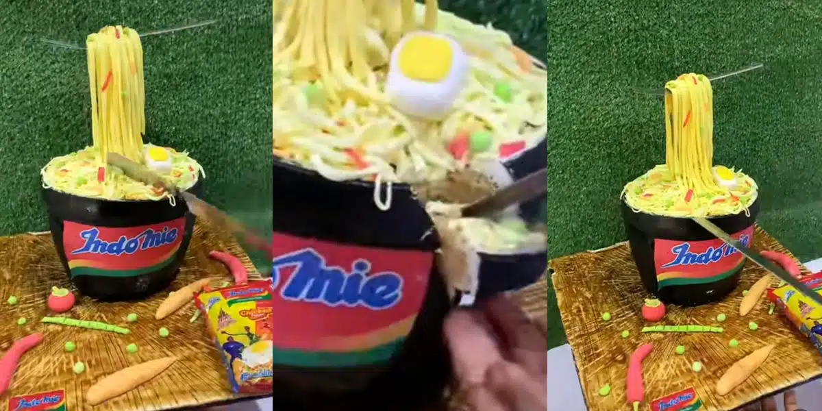 Nigerian baker wows many with a perfectly baked Indomie Cake