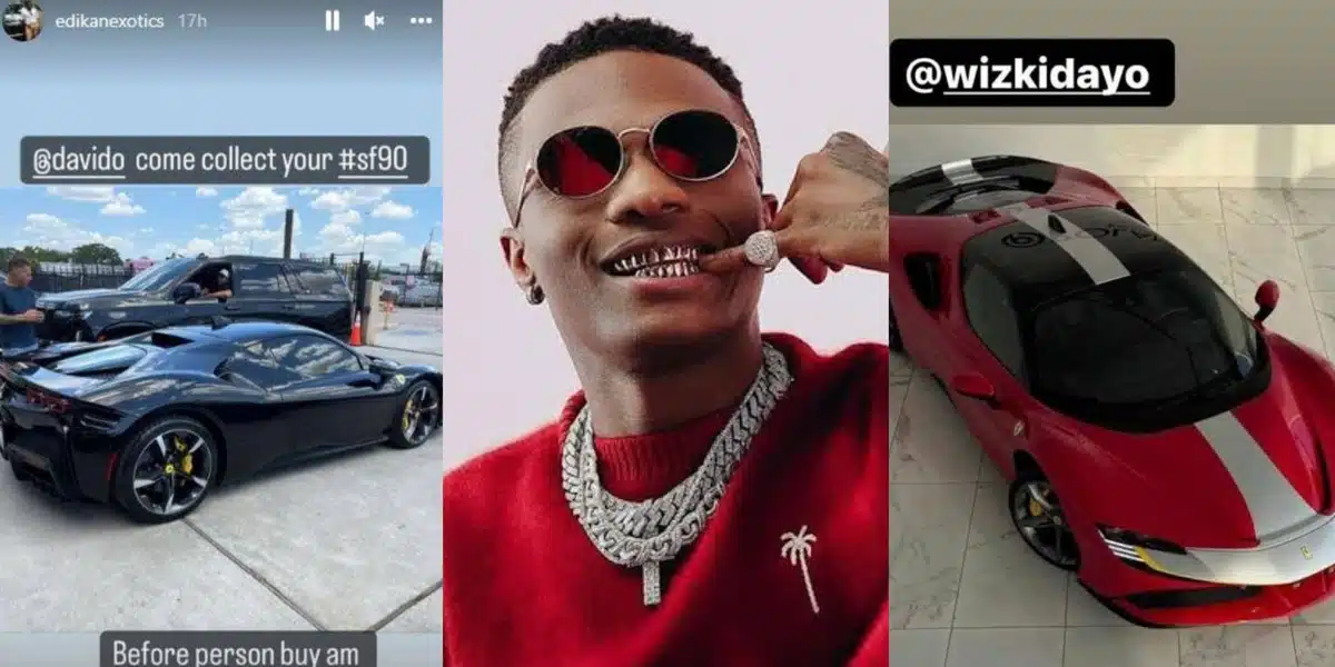 Davido's Ferrari SF90 causes stir as Wizkid buys a similar car