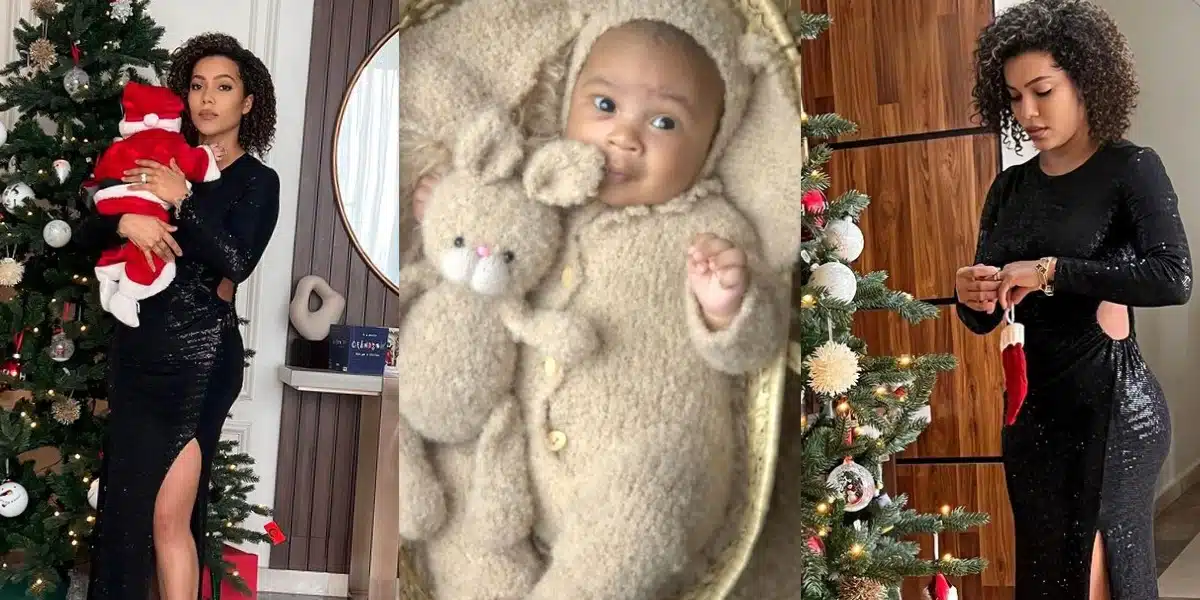 Maria Chike unveils son's face amid Christmas celebration