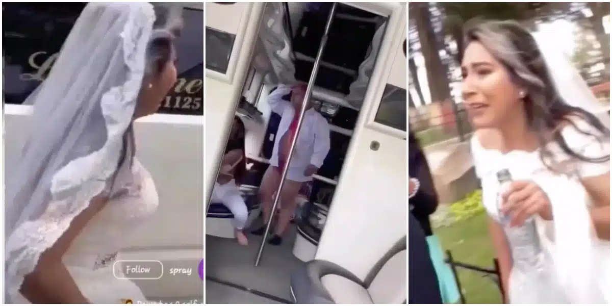 Bride catches groom pant down with two bridesmaids on their wedding day