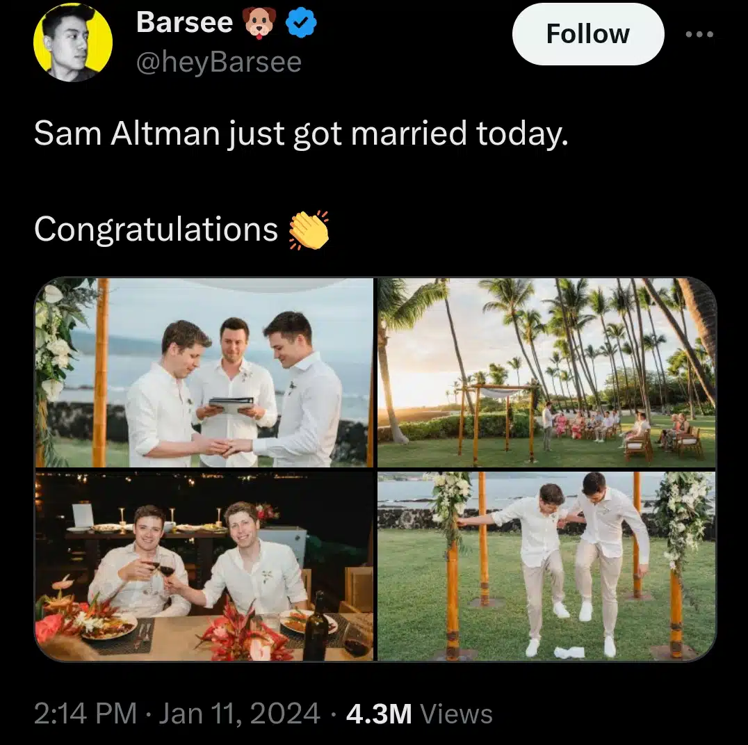 ChatGPT founder, Sam Altman marries partner, Oliver Mulherin