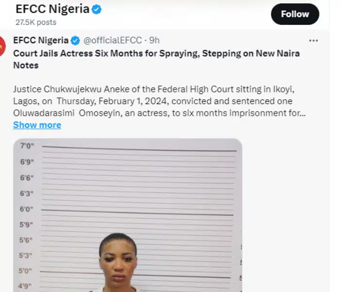 Simi Gold bags six months imprisonment for spraying and stepping on new ...