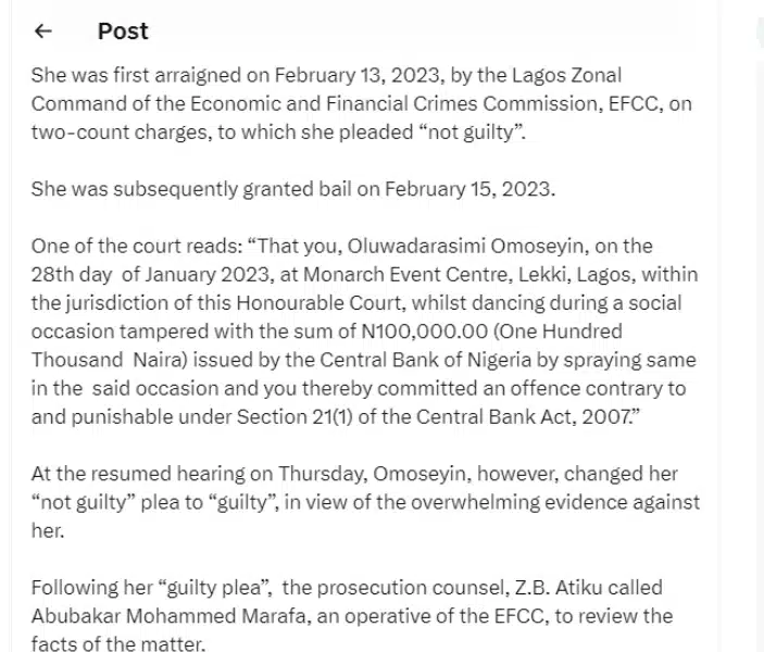 Simi Gold bags six months imprisonment for spraying and stepping on new ...