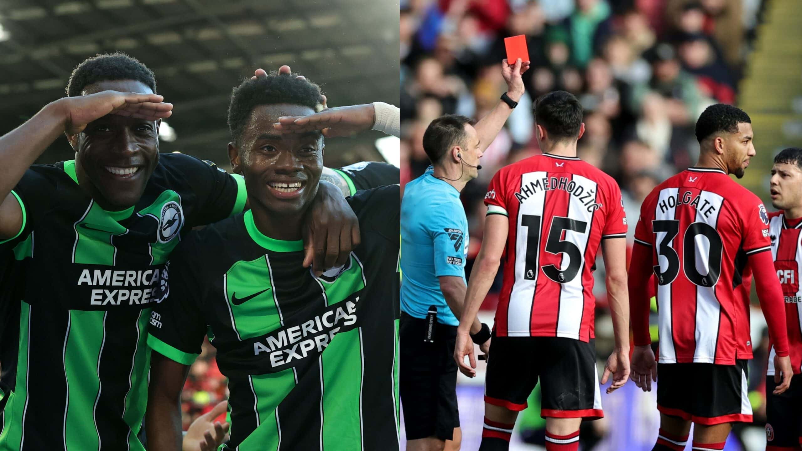 EPL: Brighton tear Sheffield apart in 5-0 thriller after Holgate's 'reckless' red card