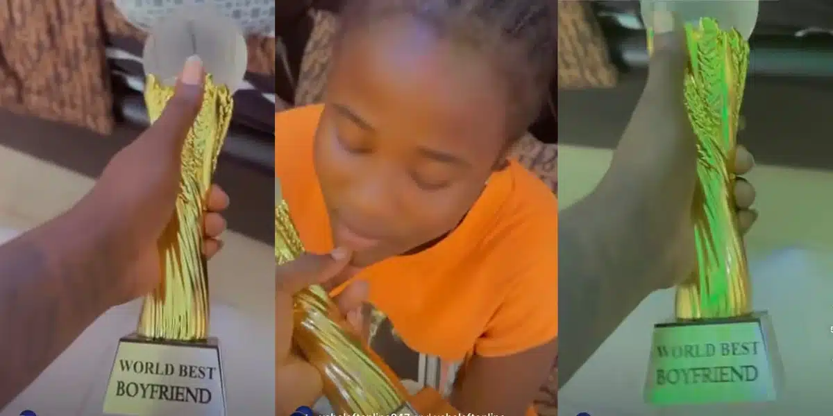 Lady presents her man with best boyfriend trophy