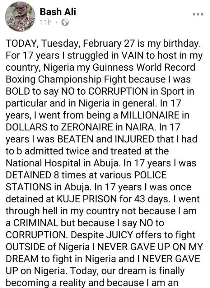 "I went from millionaire to zeronaire" – Former boxer, Bash Ali cries out