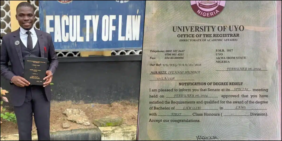 Man celebrates as he becomes first male 1st class Law graduate