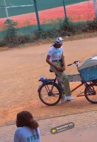 "Make I fit chop" - Corper says as she rides ice-cream bicycle