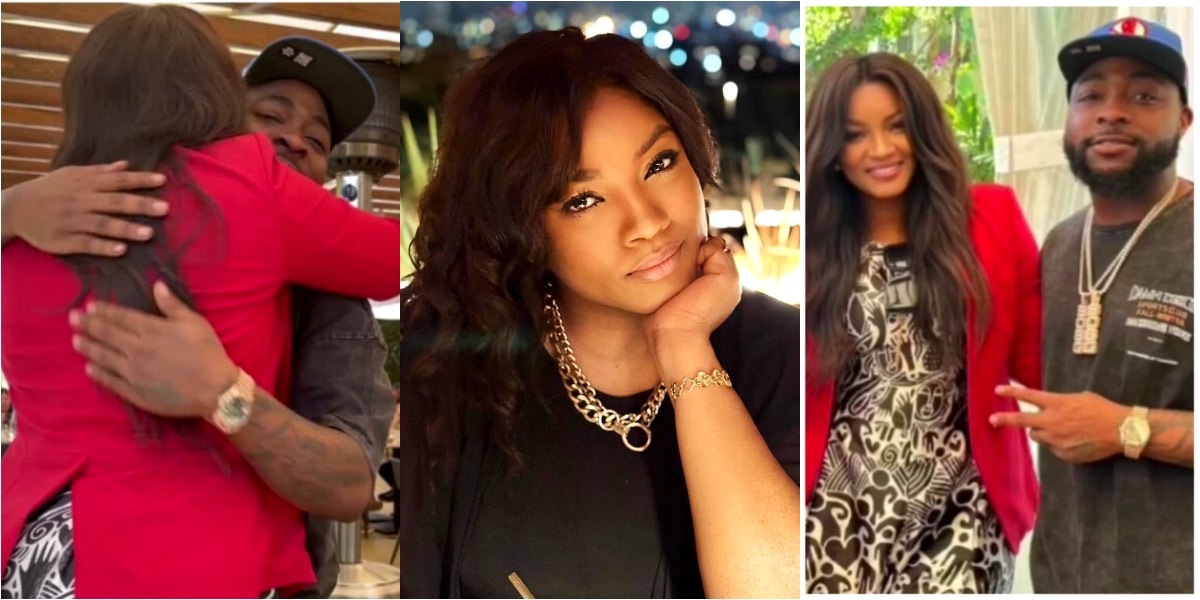 Omotola Jalade meets Davido, shares sweet hug with singer