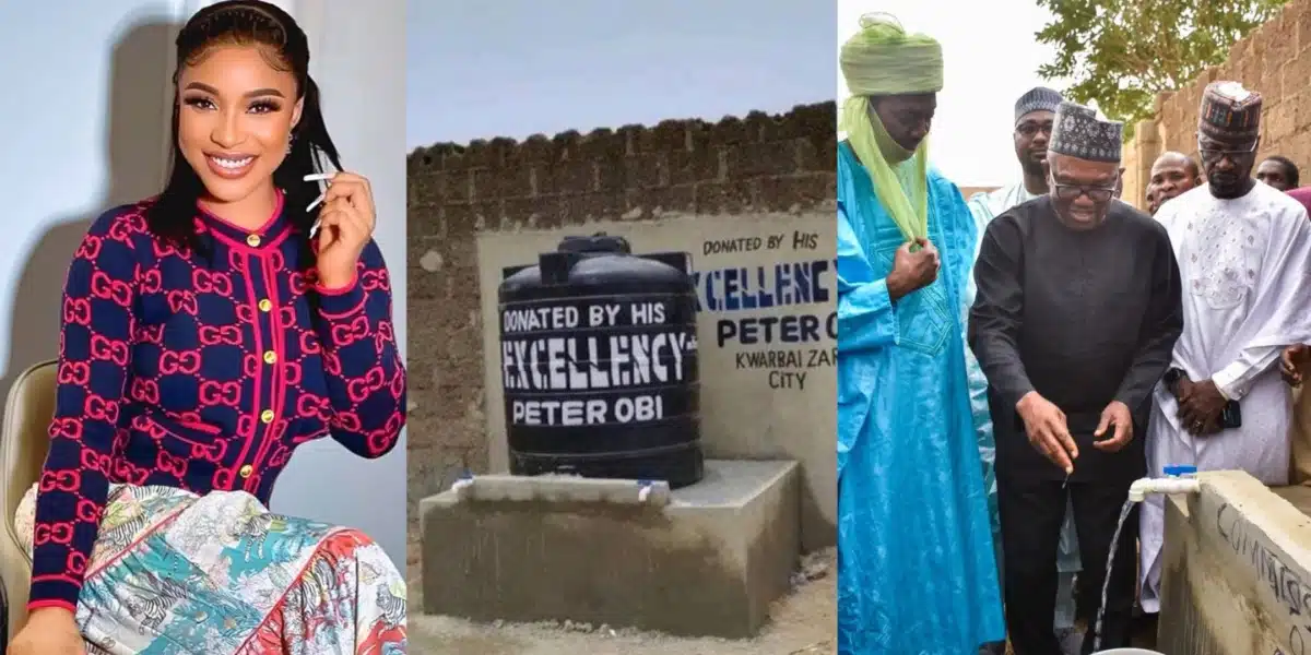 Tonto Dikeh calls out Peter Obi over quality of borehole he donated to a northern community