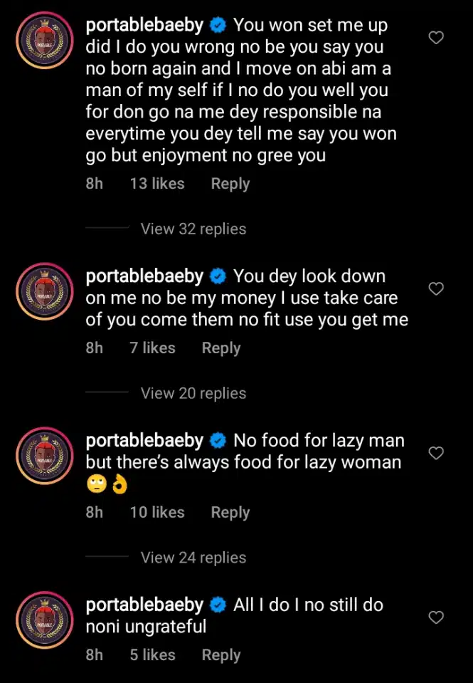 Portable drags wife, Bewaji to filth as they clash online