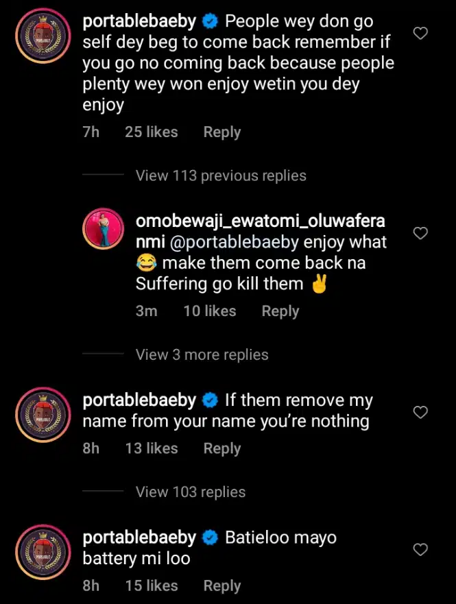 Portable drags wife, Bewaji to filth as they clash online