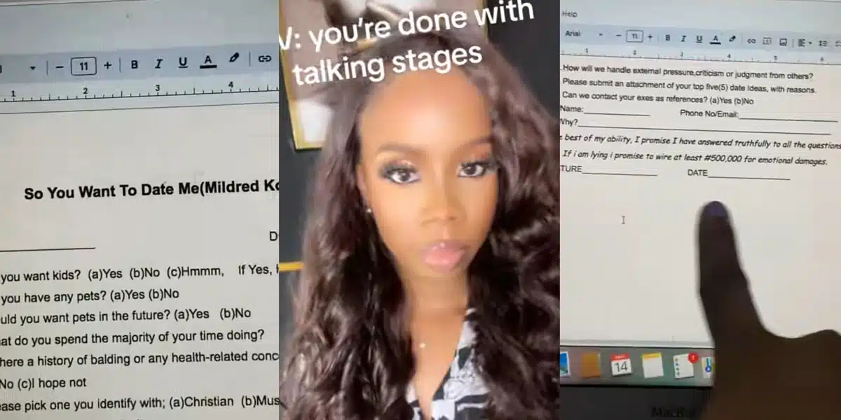 Lady ends 'talking stage', shares 24 questions for suitors, 500k fine