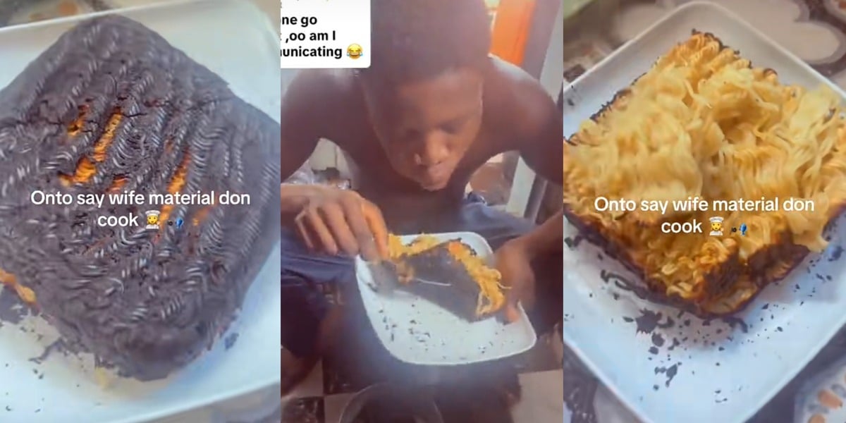 Nigerian man's girlfriend shows off cooking skills with noodle dish