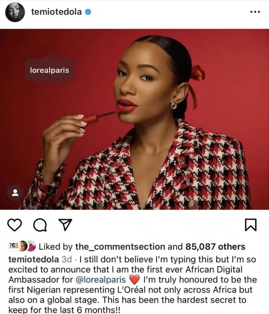 Model Oluchi shades Temi Otedola for proclaiming self L’Oréal’s 1st ...