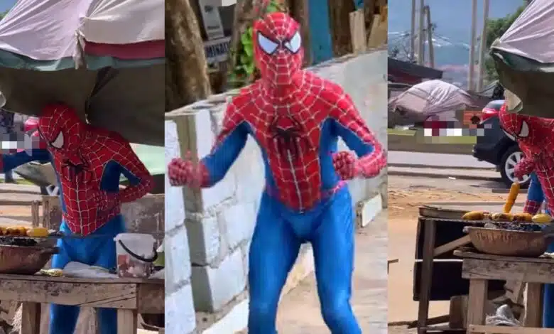 Nigerian Spider-Man sells roasted corn as his side hustle