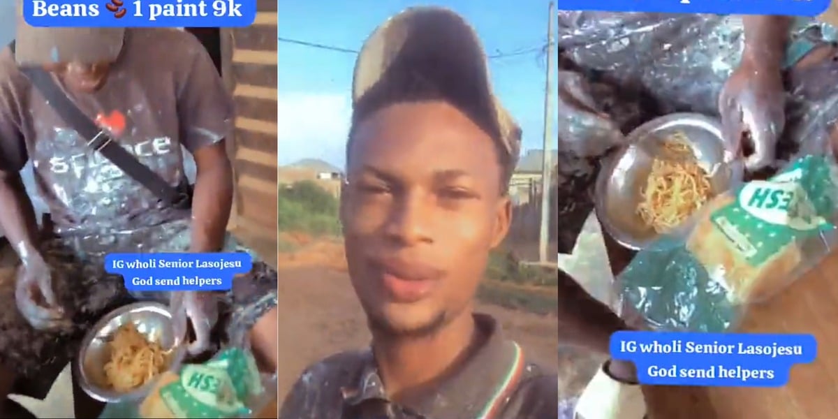 Man eats bread with spaghetti as beans sell for ₦9k per paint