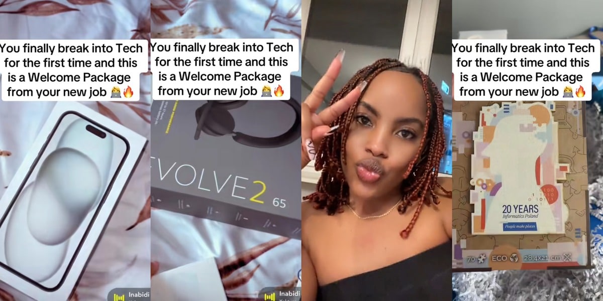 Beautiful lady receives 'welcome package' from new tech job