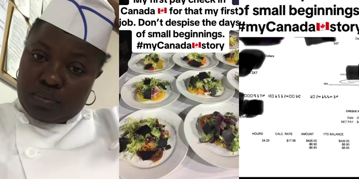 Nigerian chef in Canada flaunts her first paycheck