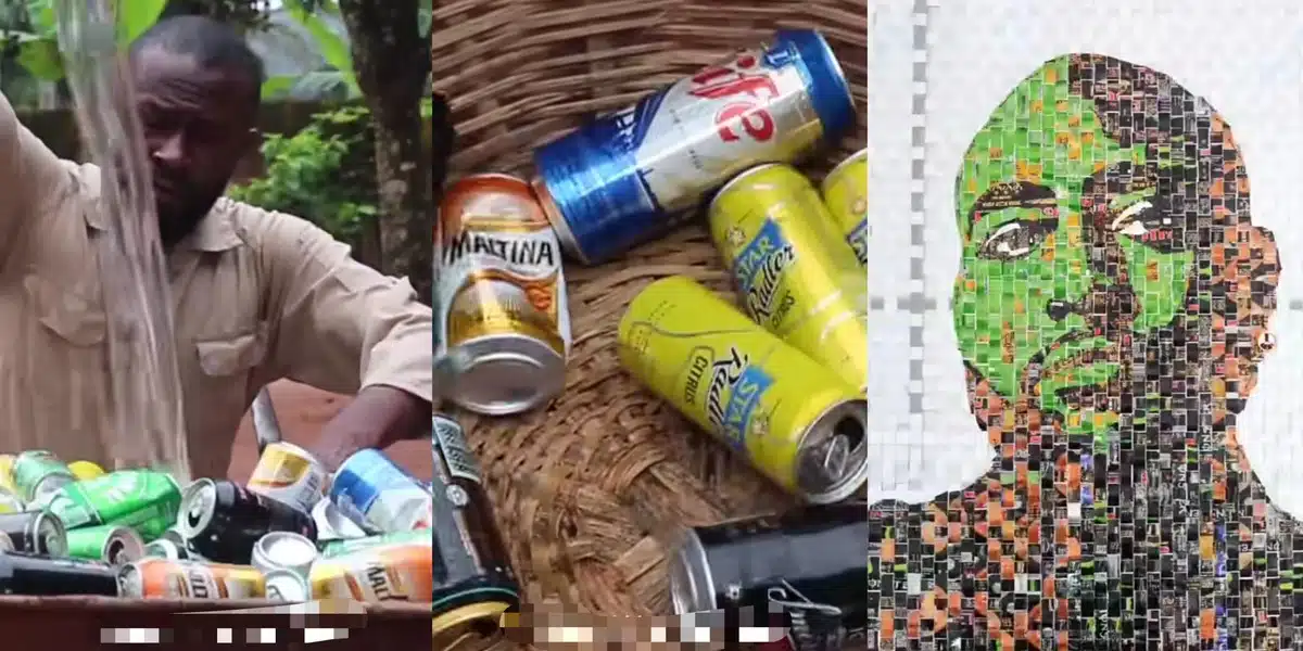 Artist creates stunning Davido portrait using recycled drink cans