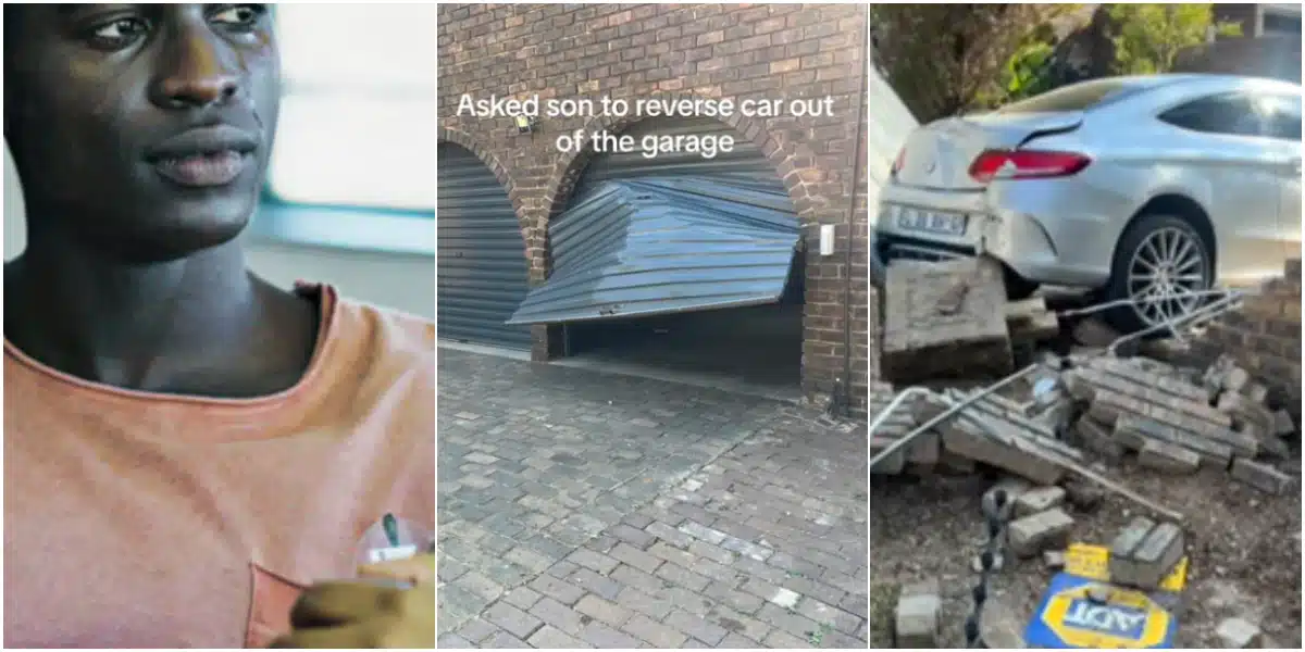 Moment son asked to reverse Mercedes-Benz, crashes it through garage ...