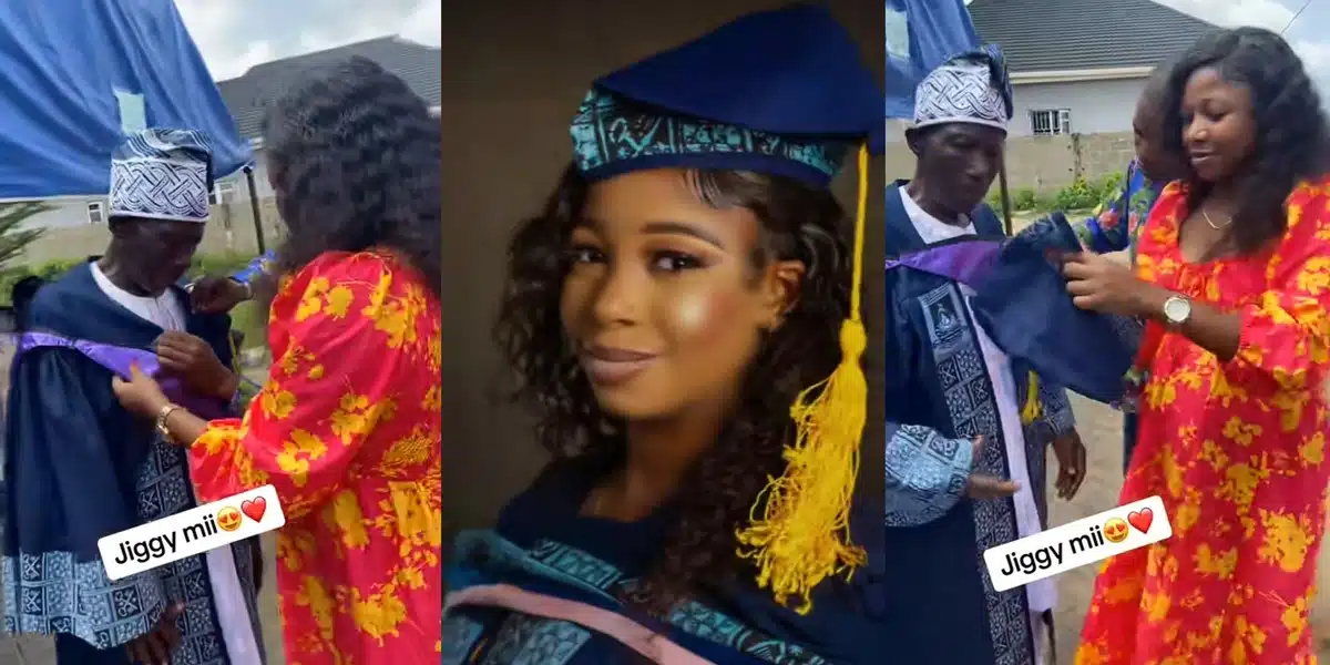 Nigerian lady dresses father in her graduation gown
