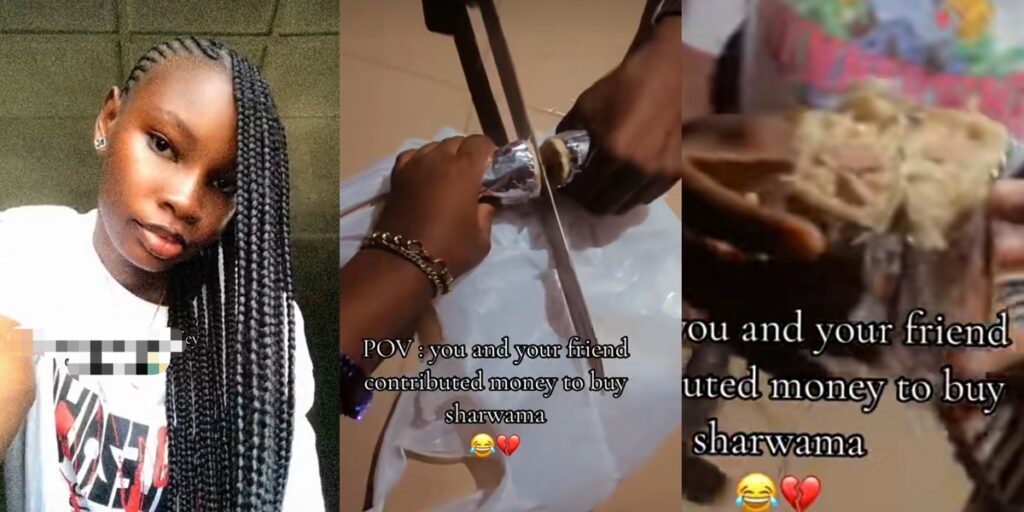 Nigerian lady and friend use cutlass to divide shawarma