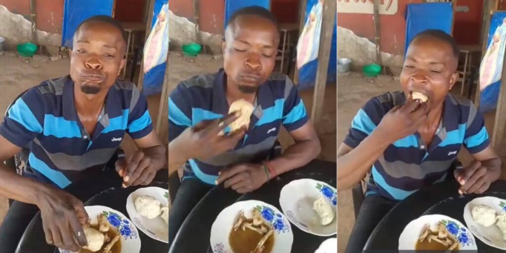 Man devouring large chunks of fufu with surprising ease